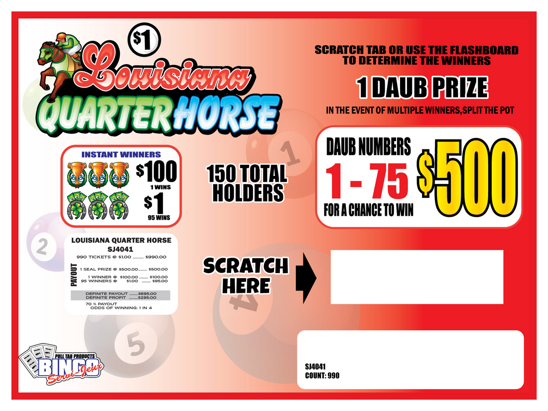 LOUISIANA $1 RED - Case of 6 – PULLTABSALES.COM