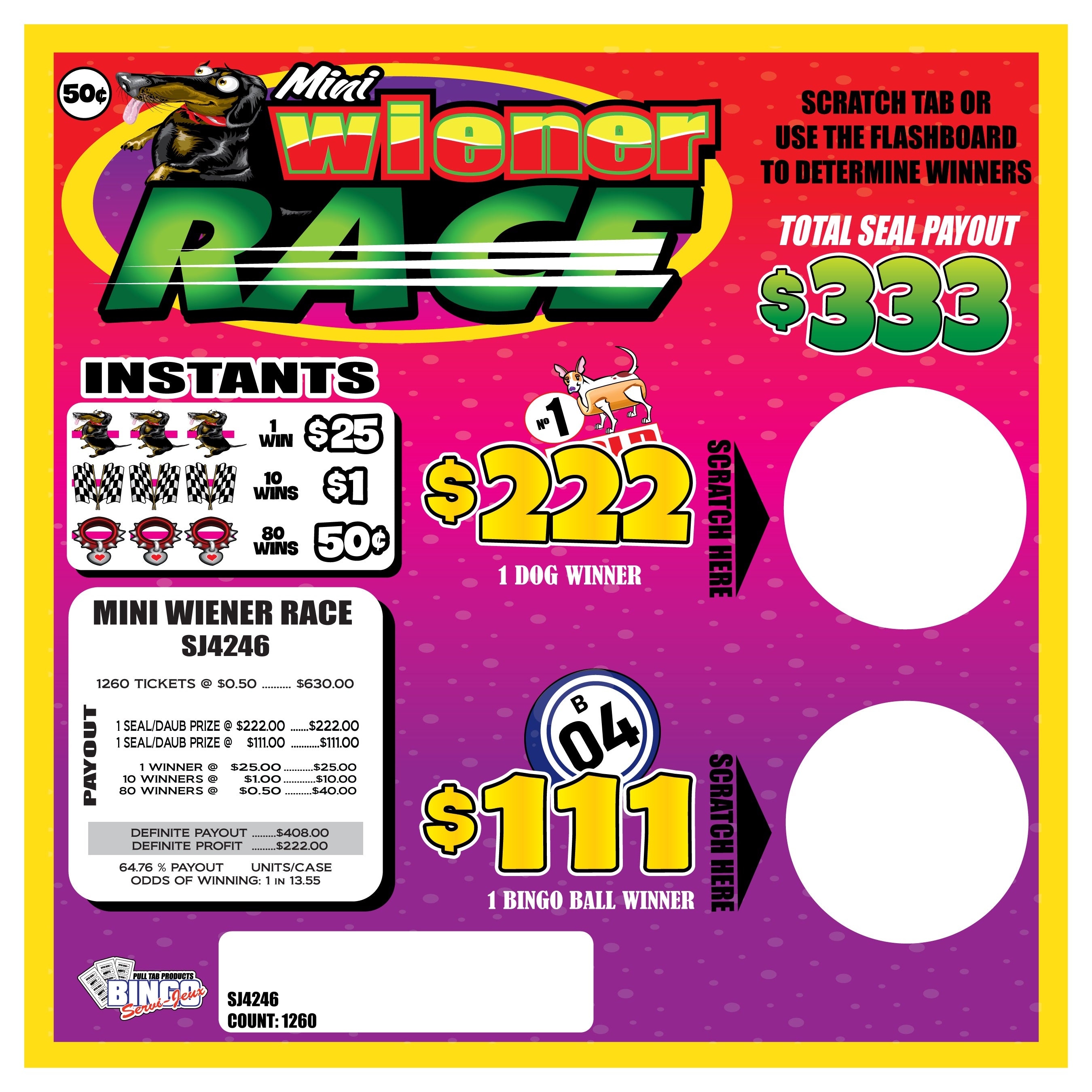 MINI WIENER RACE .50c Game – PULLTABSALES.COM